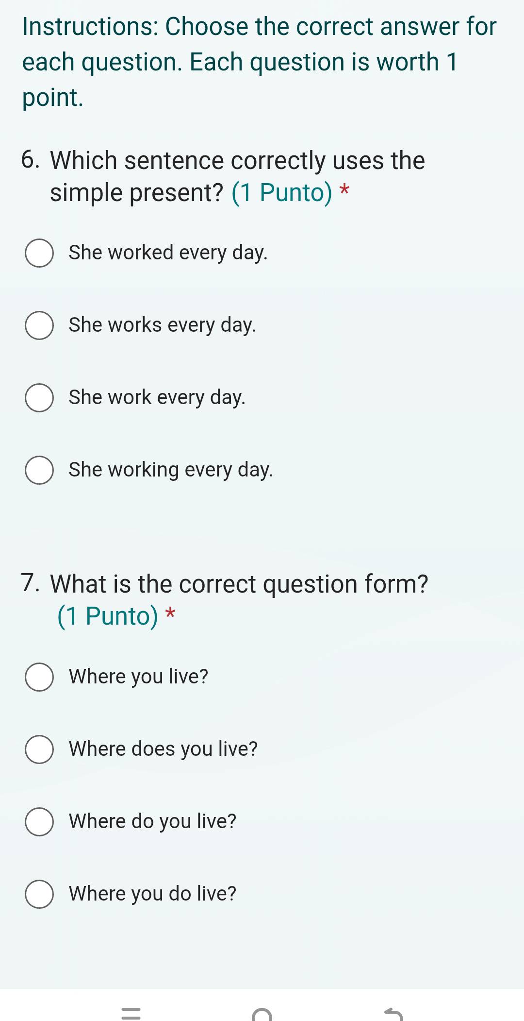 Resuelto:Instructions: Choose the correct answer for each question ...