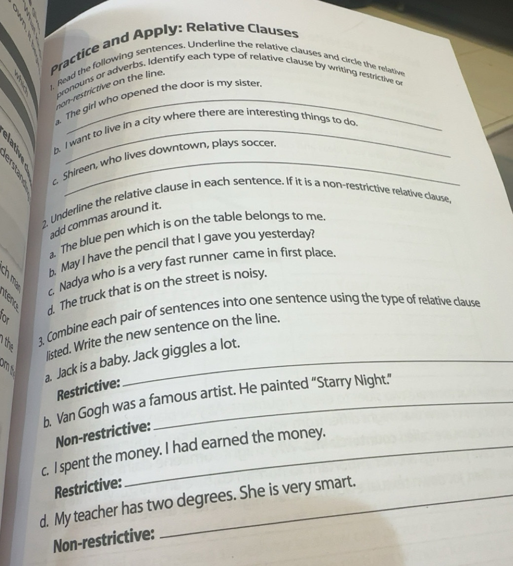 تم الحل:Practice and Apply: Relative Clauses 1. Read the following ...