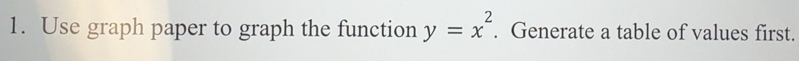 Solved: Use graph paper to graph the function y=x^2. Generate a table ...