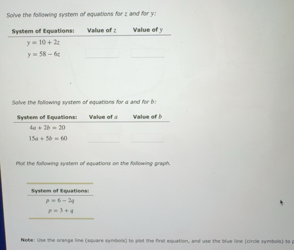 Solved: Solve the following system of equations for z and for y: Solve the following system of ...