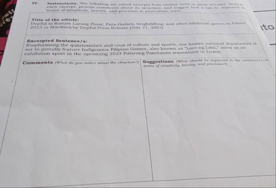 Solved: Instructions: The following are edited excerpts from various ...
