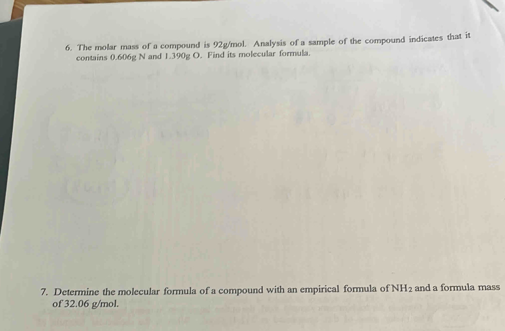 Solved: The molar mass of a compound is 92g/mol. Analysis of a sample ...