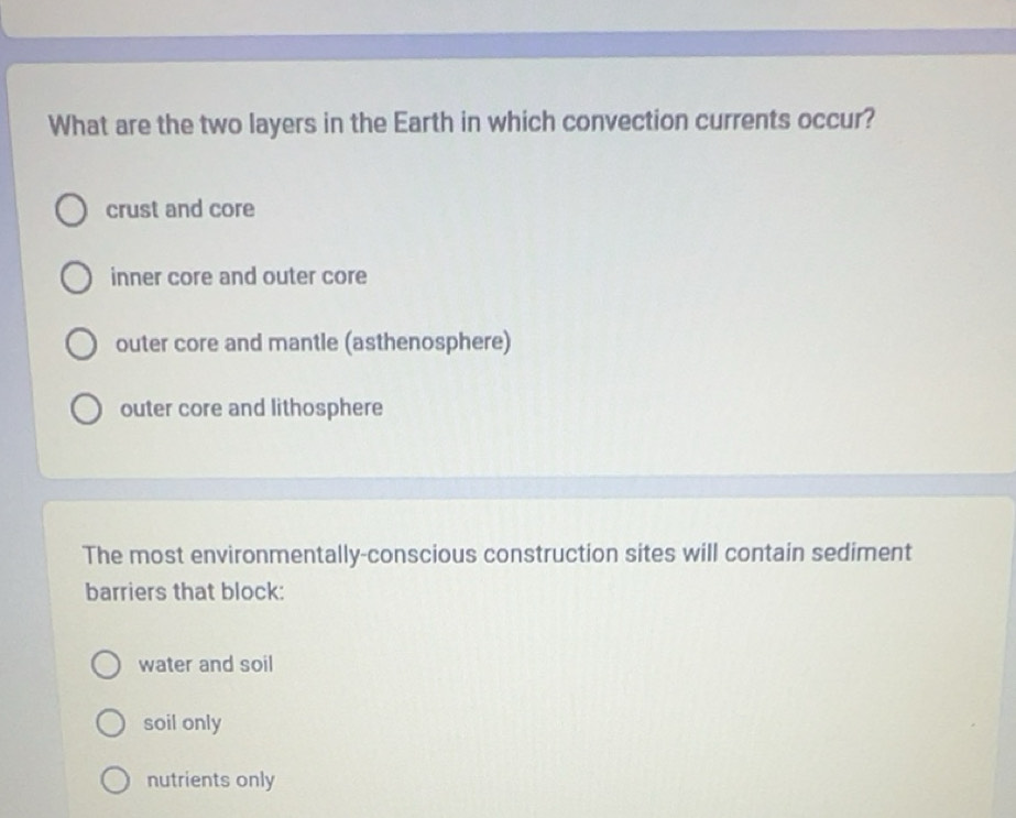 Solved: What are the two layers in the Earth in which convection ...
