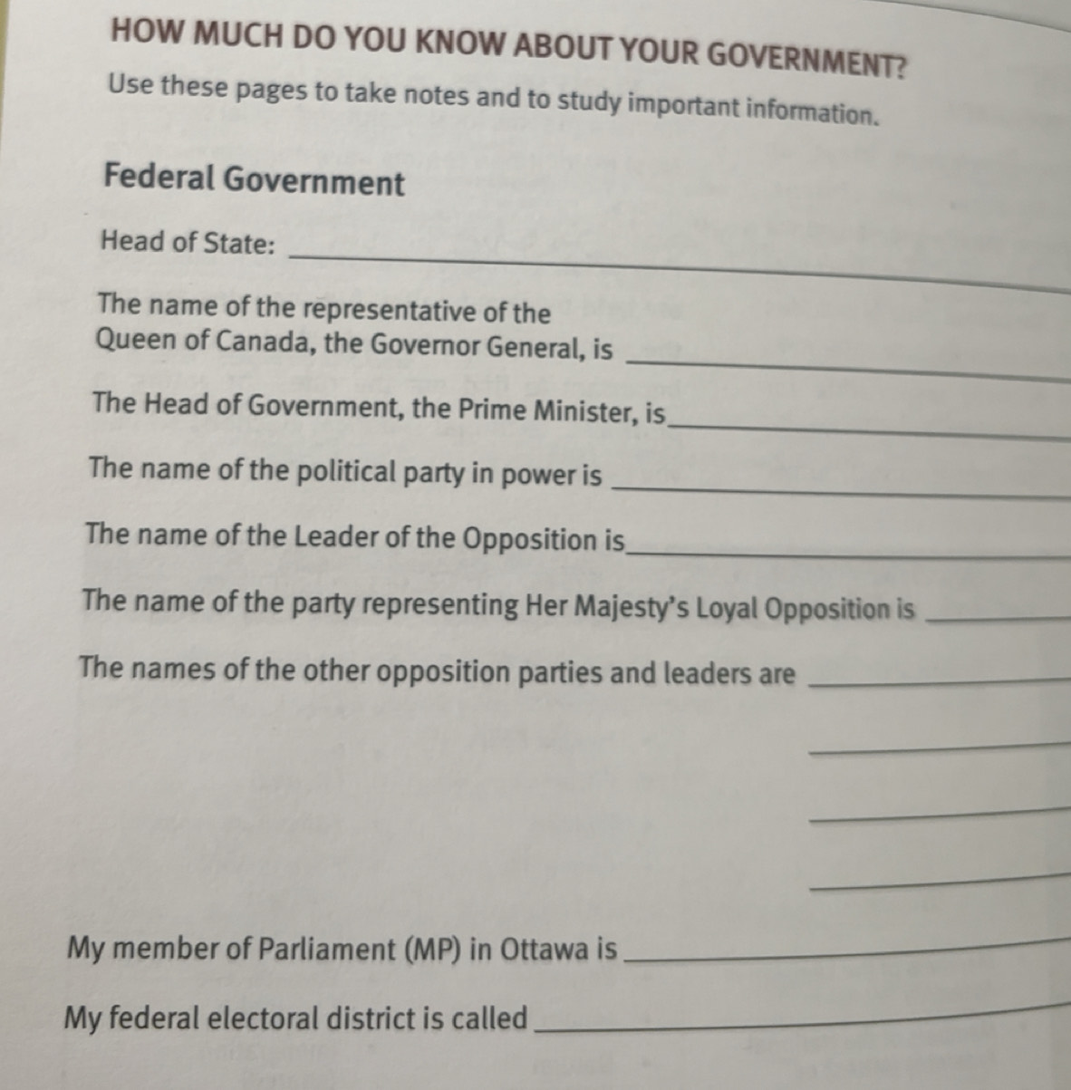 Solved: HOW MUCH DO YOU KNOW ABOUT YOUR GOVERNMENT? Use these pages to ...
