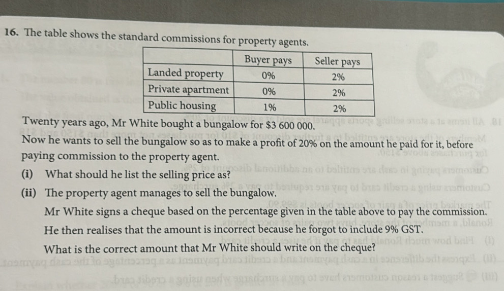 Solved: The table shows the standard commissions for property a Twenty ...