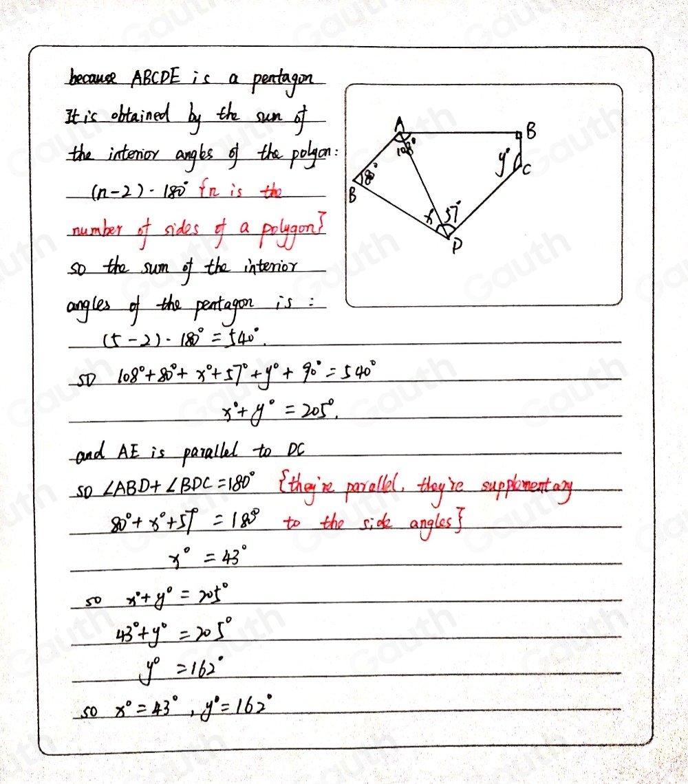 Solved: In the diagram shown below, ABCDE is a pentagon. Angle BAE=108 ...
