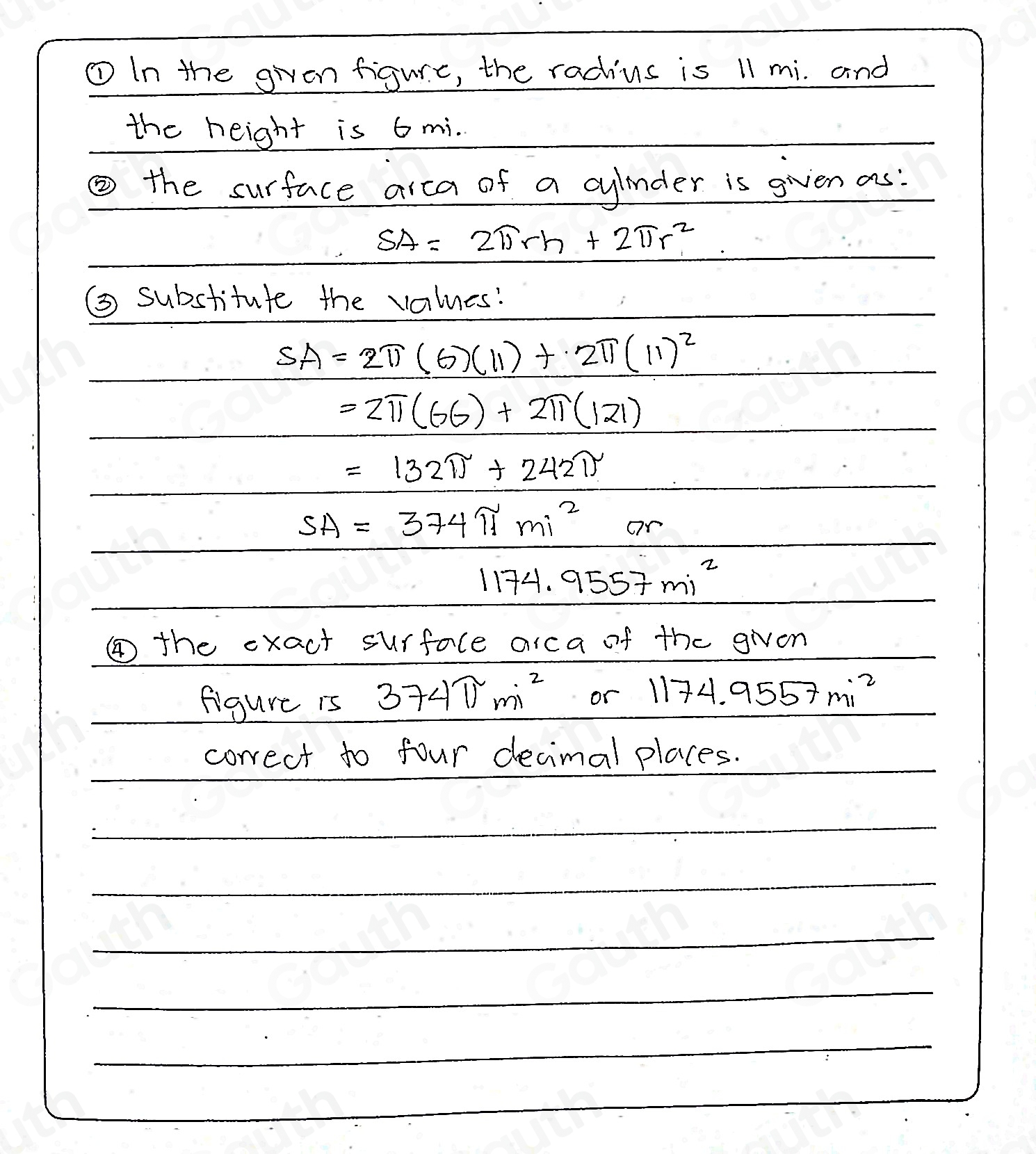 Solved: find the surface area [Math]