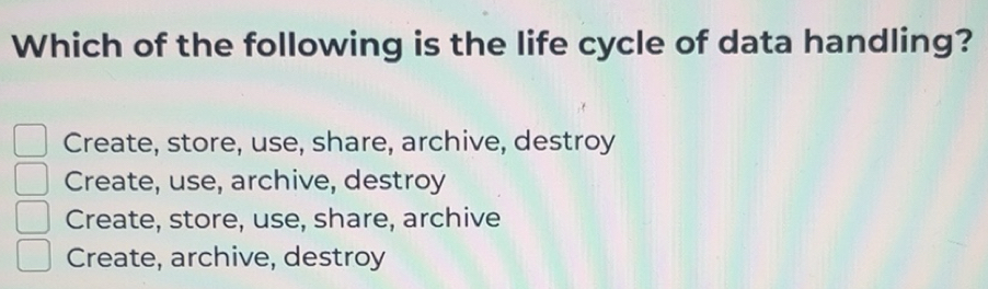 Solved: Which of the following is the life cycle of data handling ...