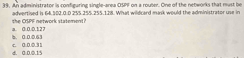 Solved: An administrator is configuring single-area OSPF on a router ...