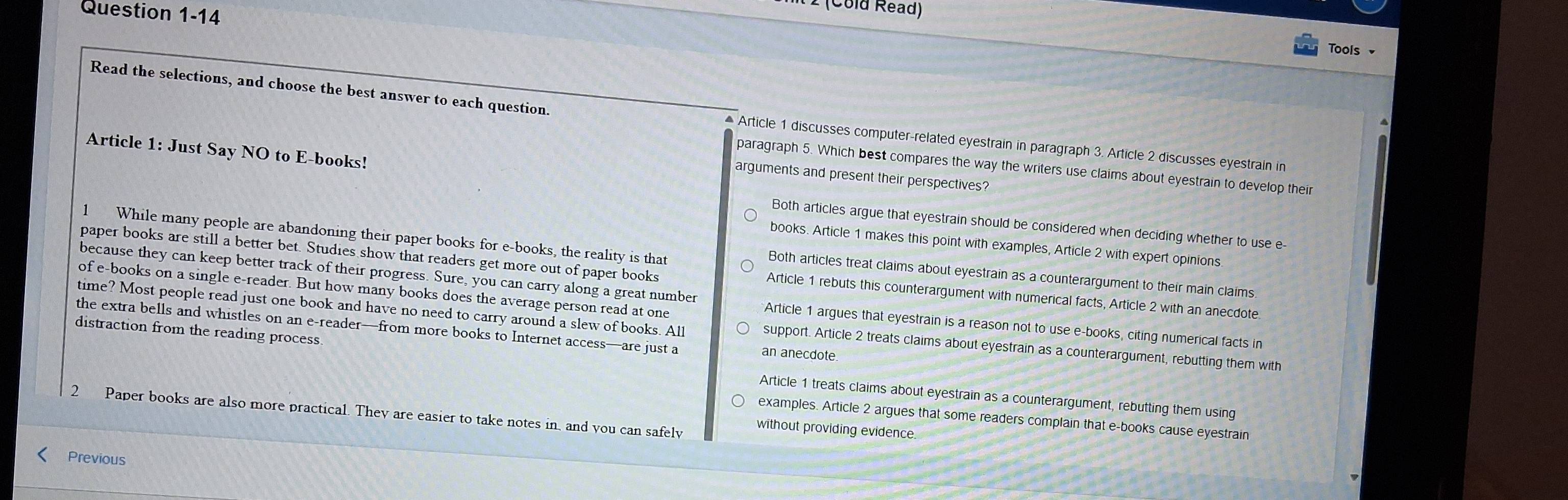 Solved: 2 (Cold Read) Tools Read the selections, and choose the best ...