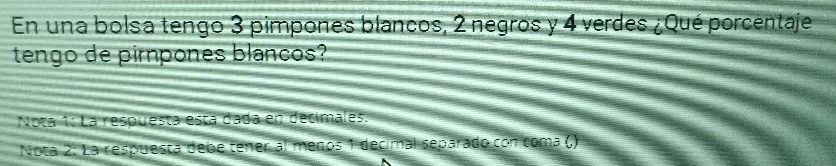 Resuelto:En una bolsa tengo 3 pimpones blancos, 2 negros y 4 verdes ...