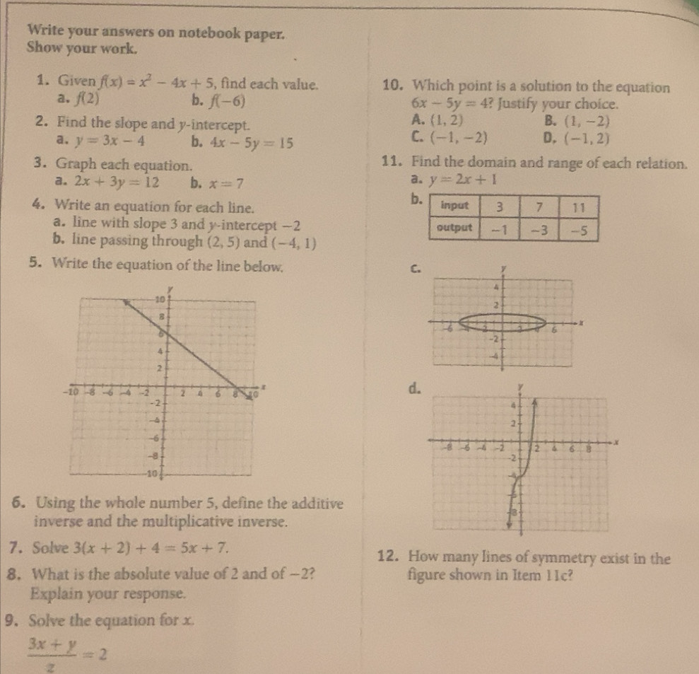 Solved: Write your answers on notebook paper. Show your work. 1. Given ...