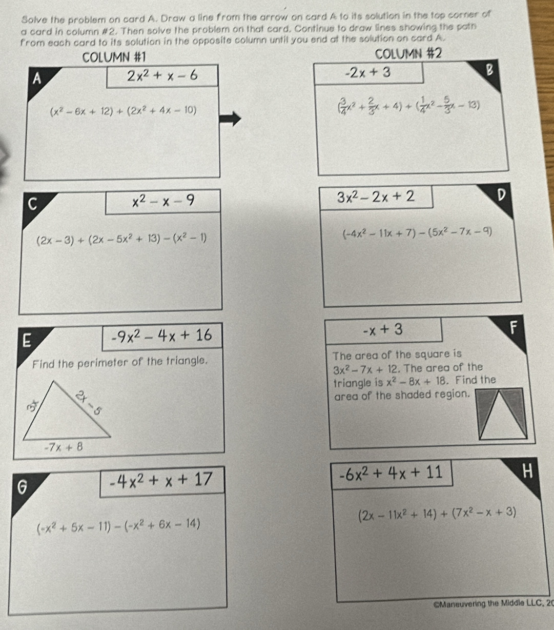 Solved: Solve the problem on card A. Draw a line from the arrow on card ...