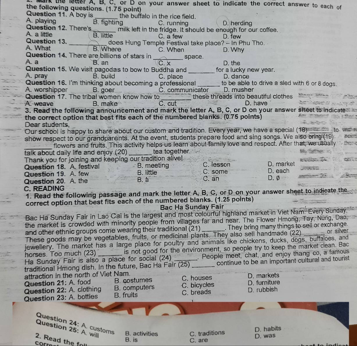 Giải quyết:Mark the letter A, B, C, or D on your answer sheet to ...