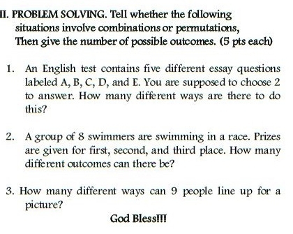 Solved: PROBLEM SOLVING. Tell whether the following situations involve ...
