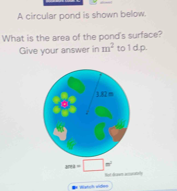 Solved: A circular pond is shown below. What is the area of the pond's ...