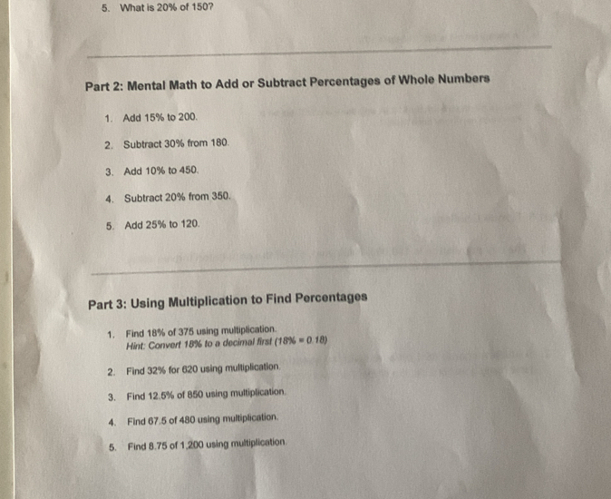 Solved: What is 20% of 150? Part 2: Mental Math to Add or Subtract ...