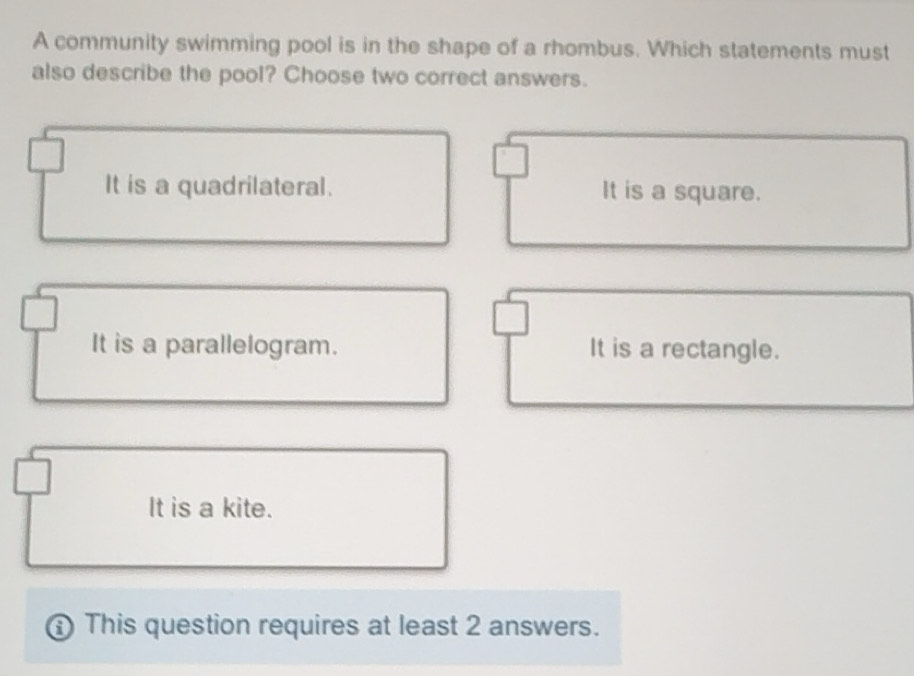Solved: A community swimming pool is in the shape of a rhombus. Which ...