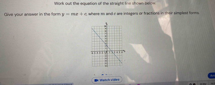 Solved: Work out the equation of the straight line shown below. Give your answer in the form y ...