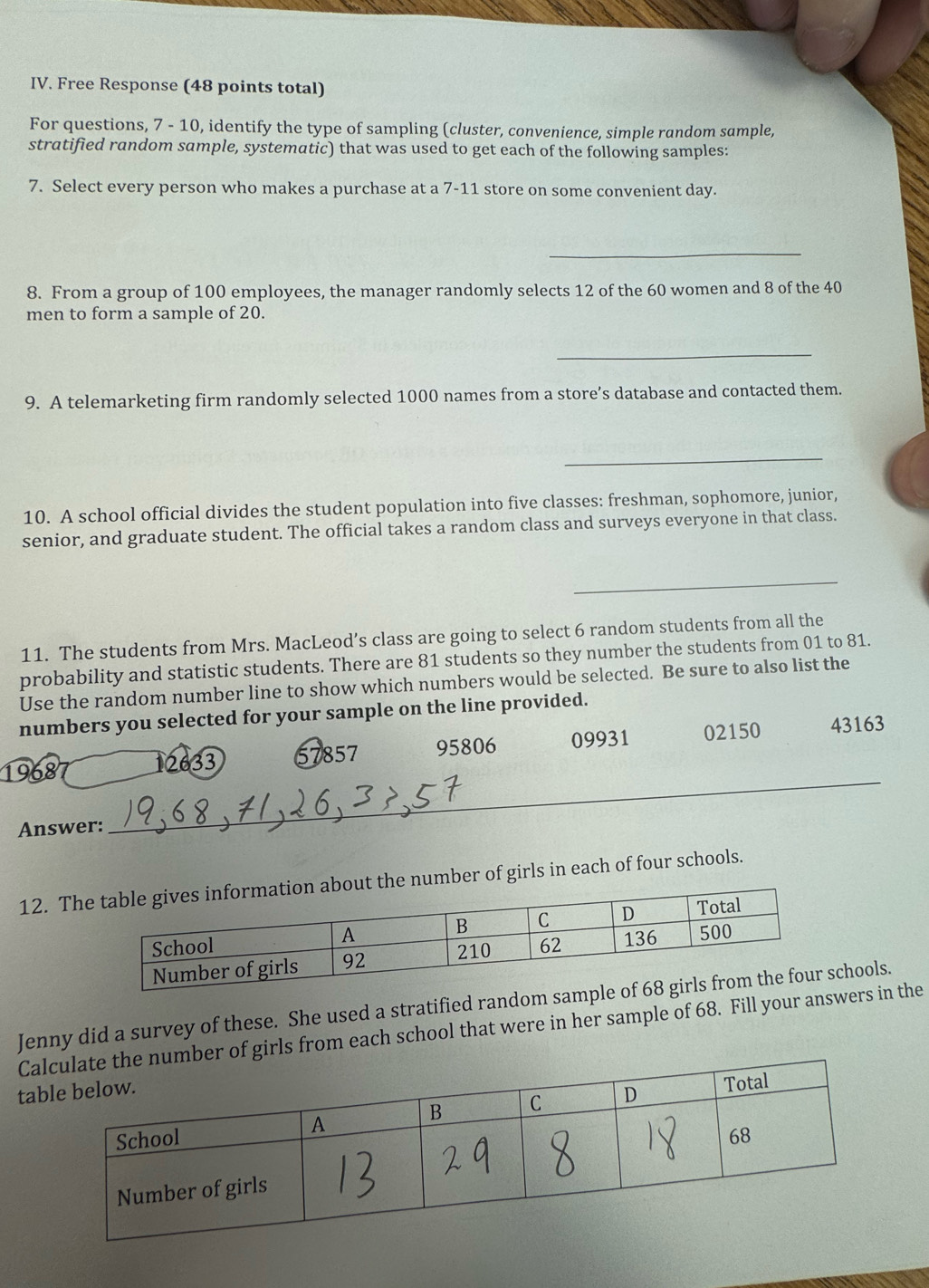 Solved: Free Response (48 points total) For questions, 7 - 10, identify ...