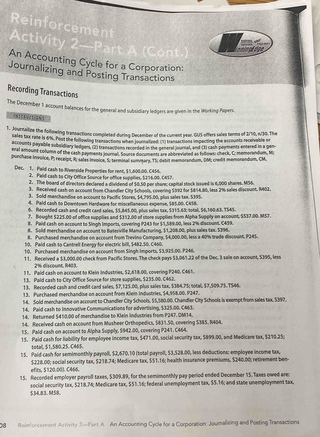 Solved: Reinforcement Activity 2—Part A (Cont inningEdge An Accounting ...
