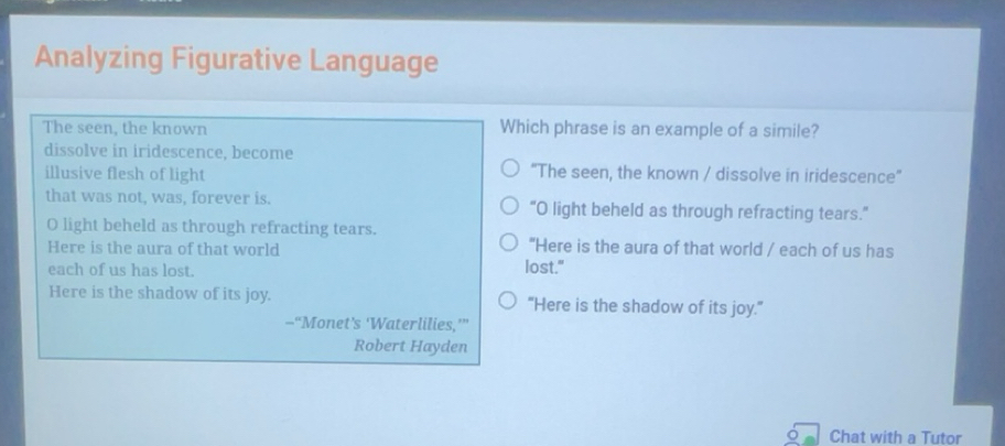 Solved: Analyzing Figurative Language The seen, the known Which phrase ...
