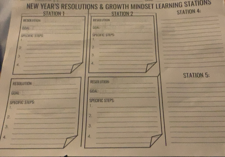 Solved: NEW YEAR'S RESOLUTIQNS & GROWTH MINDSET LEARNING STATIONS ...