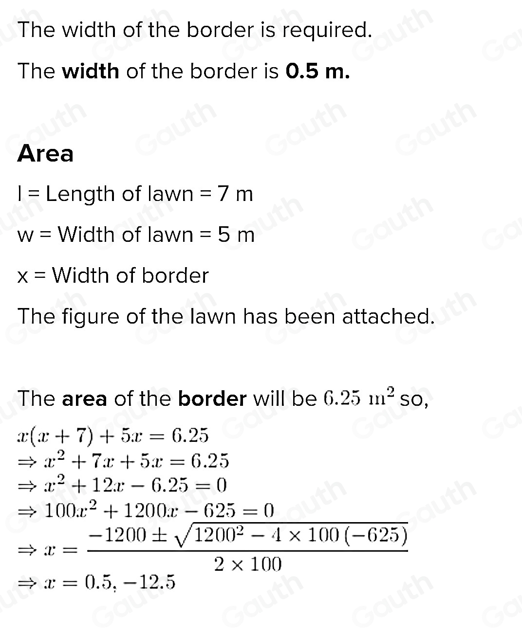 Solved: A rectangular lawn measures 7 m by 5 m. A uniform border of ...