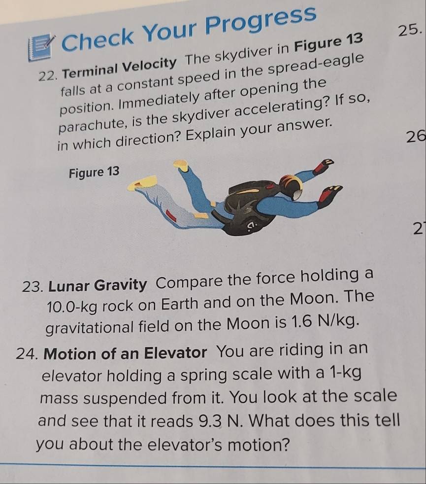 Solved: Check Your Progress 25. 22. Terminal Velocity The skydiver in ...