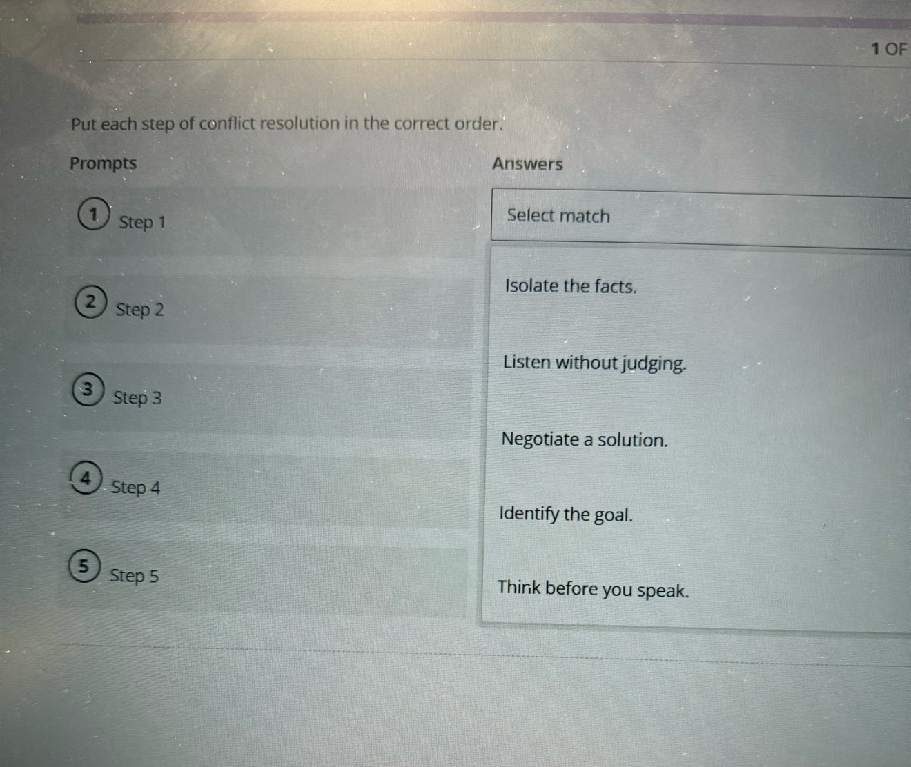 Solved: 10F Put each step of conflict resolution in the correct order ...