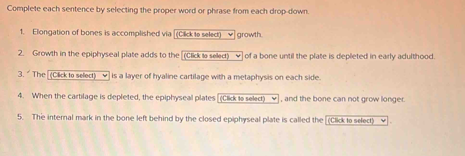 Solved: Complete each sentence by selecting the proper word or phrase ...