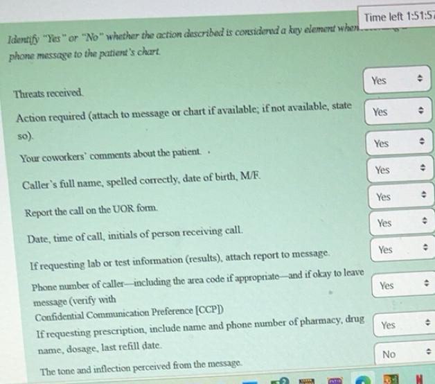 Solved: Time left 1:51:5 Identify “Yes” or ''No” whether the action ...