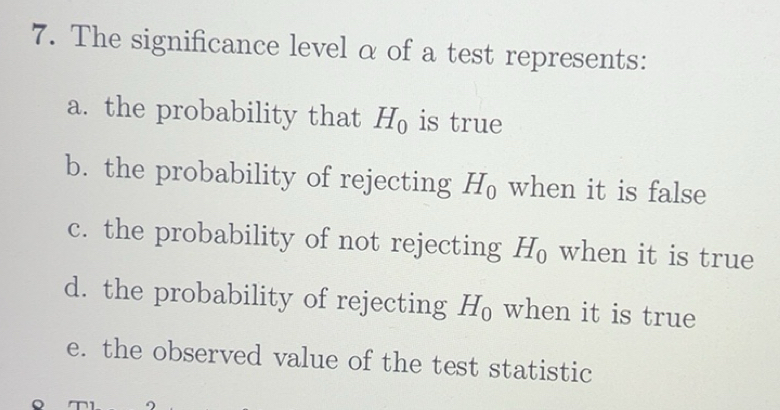 Risolto:The significance level α of a test represents: a. the ...