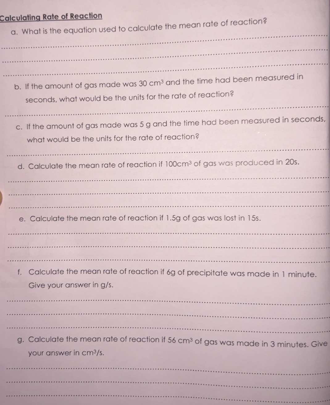 Solved: Calculating Rate of Reaction _ a. What is the equation used to ...