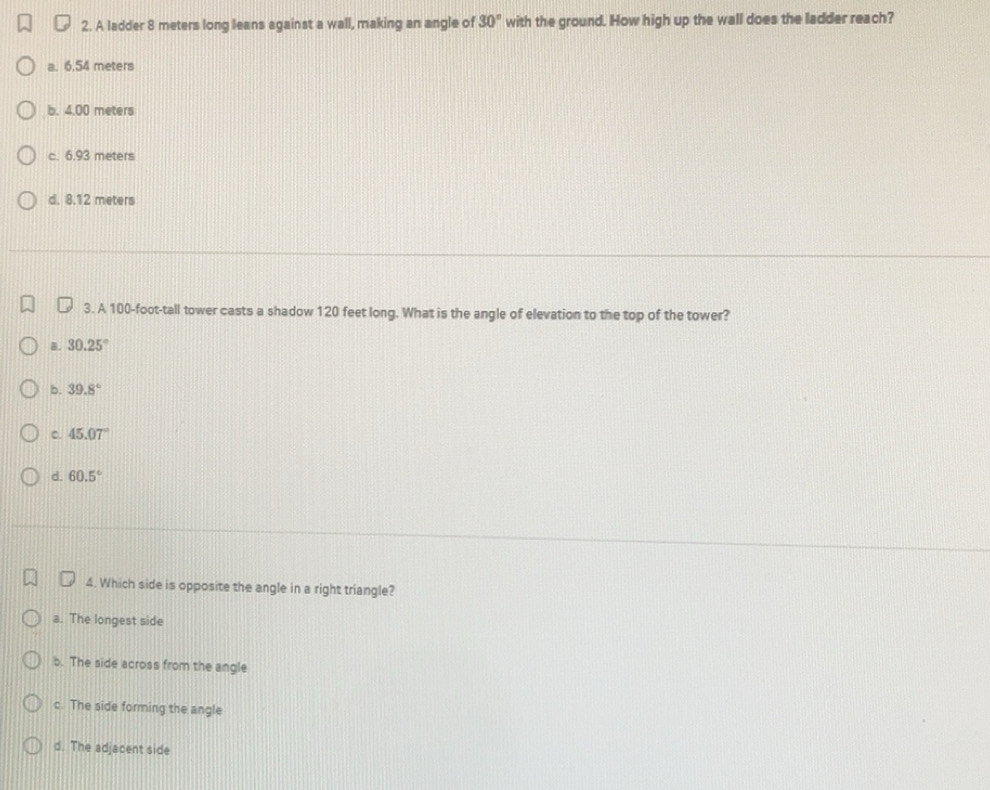 Solved: A ladder 8 meters long leans against a wall, making an angle of ...