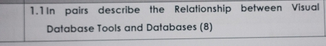 Solved: 1.1In pairs describe the Relationship between Visual Database ...