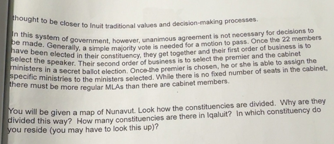 Solved: thought to be closer to Inuit traditional values and decision ...