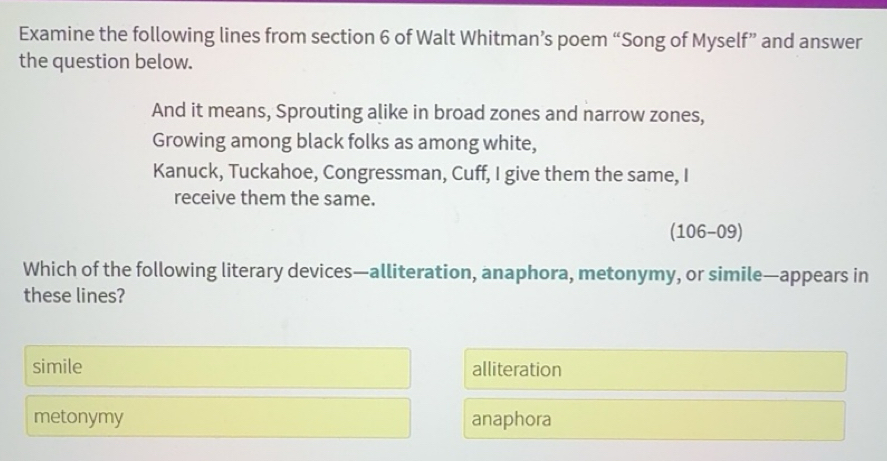Solved: Examine the following lines from section 6 of Walt Whitman’s ...