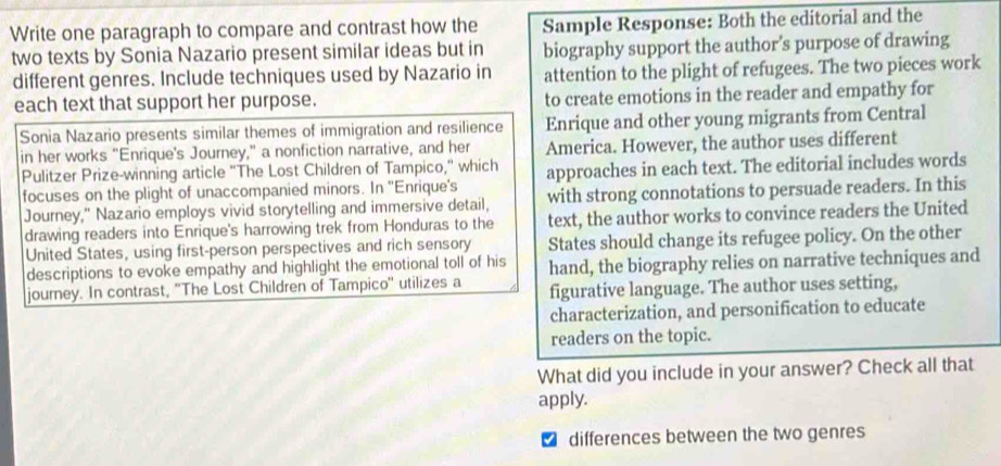 Solved: Write one paragraph to compare and contrast how the Sample ...