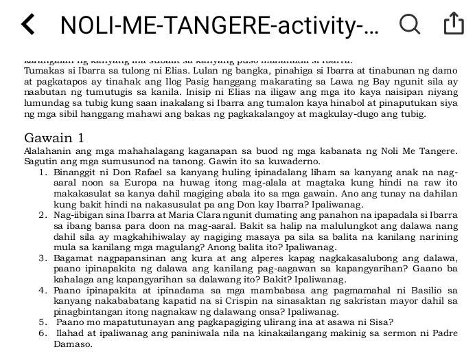 Solved: NOLI-ME-TANGERE-activity-... Tumakas si Ibarra sa tulong ni ...