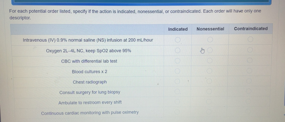 Solved: For each potential order listed, specify if the action is ...