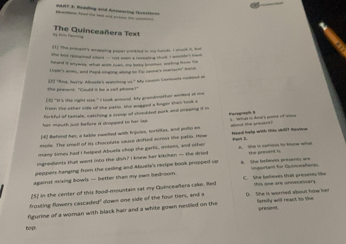 Solved: Reading and Answering Questions Directians: Read the text and ...
