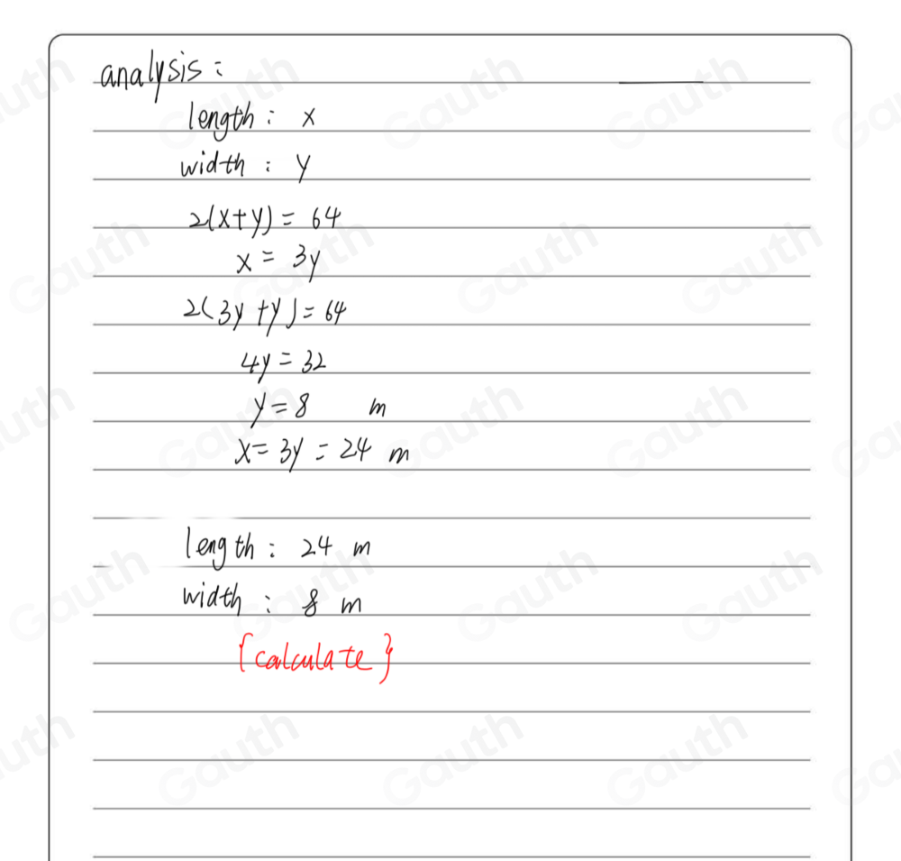 Solved: The perimeter of a rectangle is 64 m and its length is 3 times ...