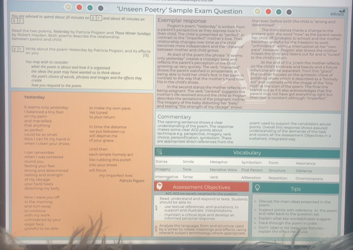 Solved: ‘Unseen Poetry’ Sample Exam Question educas You are advised to ...