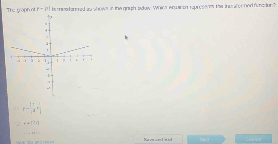 Solved: The graph of y=|x| is transformed as shown in the graph below. Which equation represents ...