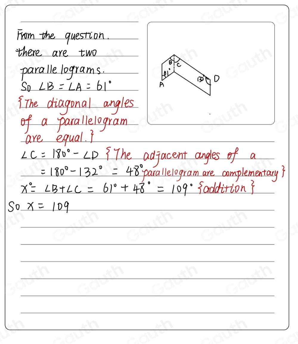 Solved: #6 The figure shown is composed of two parallelograms. Find x ...