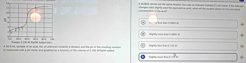 Solved: A student carries out the same titration, but uses an indicator ...
