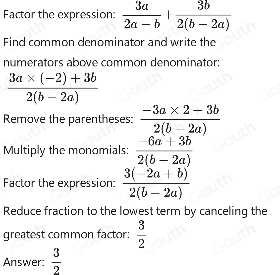 Solved: Express 3a/2a-b + 3b/2b-4a as a single fraction in its simplest ...