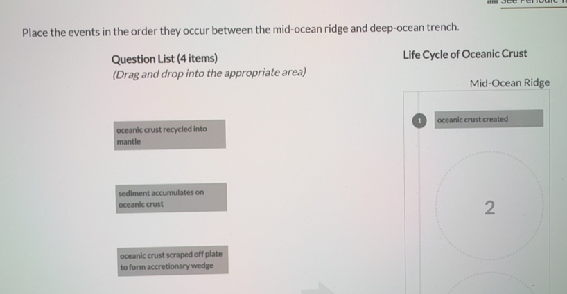 Solved: Place the events in the order they occur between the mid-ocean ...