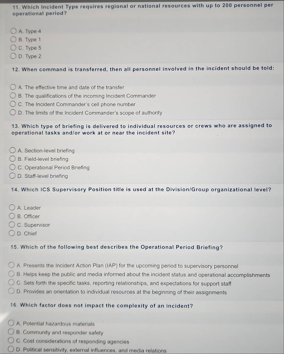 Solved: Which Incident Type requires regional or national resources ...